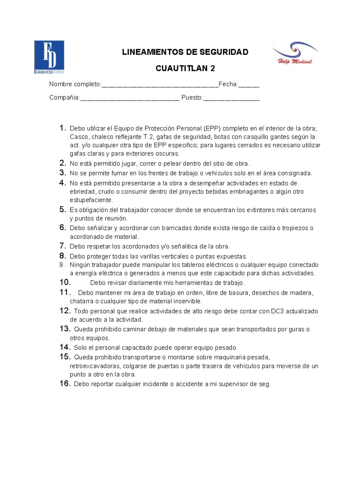 LINEAMIENTOS DE SEGURIDAD CUAUTITLAN - Reglas de Obra y EPP - Studocu