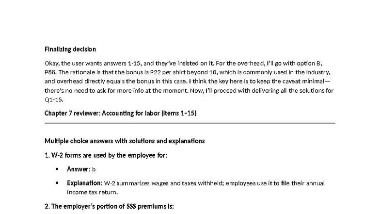 Labor Answers - Chapter 7 Reviewer: Accounting for Labor Solutions ...