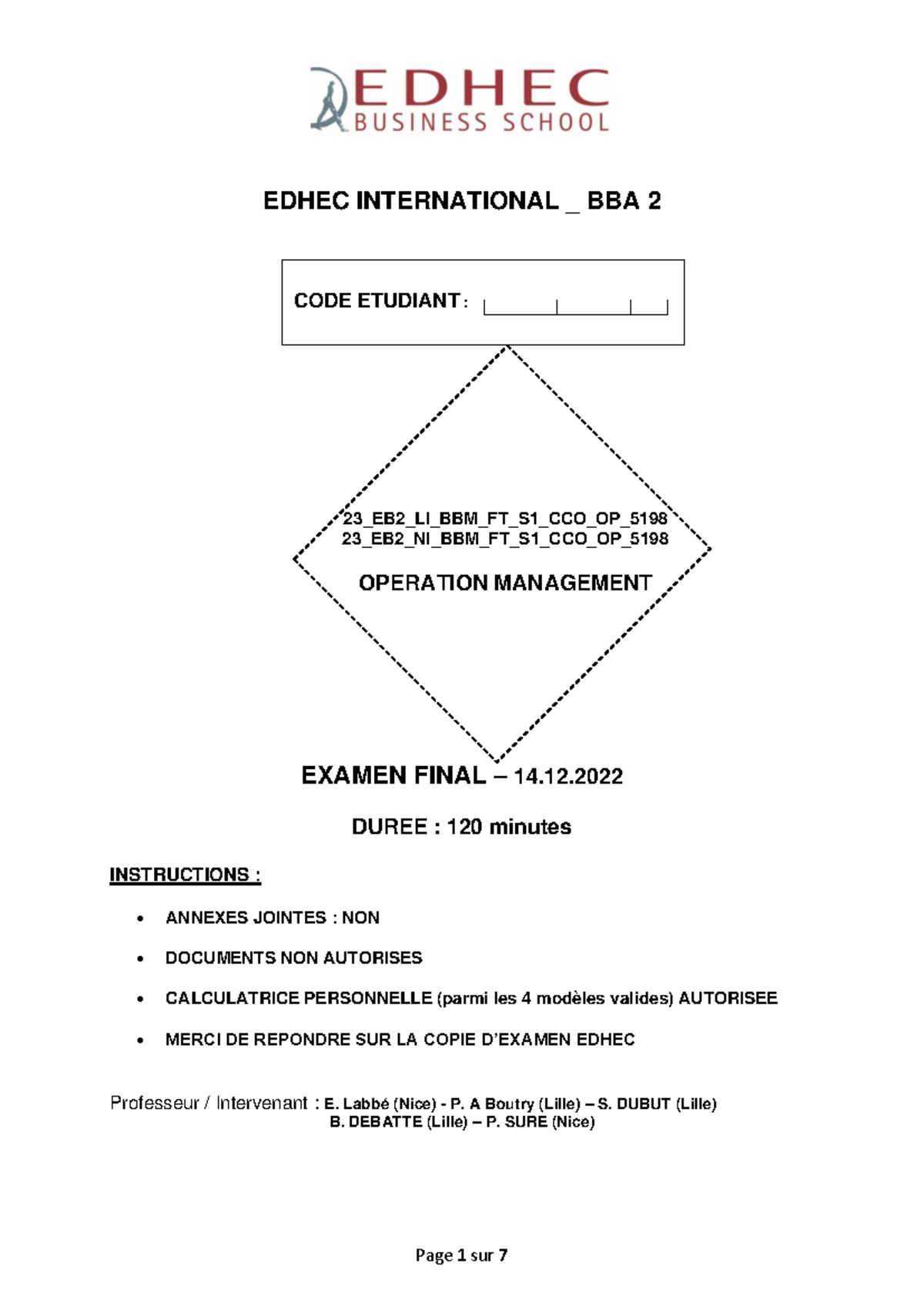 22 BBA2 Final Exam Corrections for Operation Management Analysis - Studocu