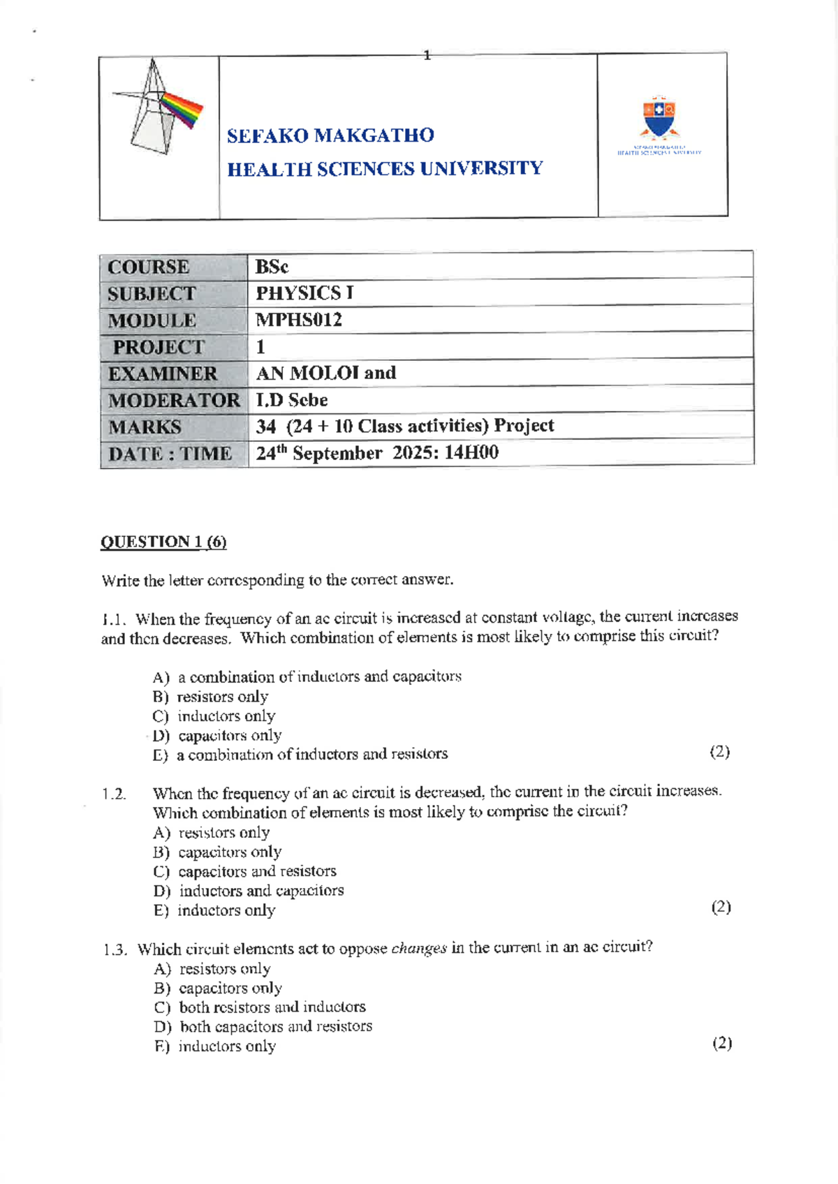 BSc Physics I MPHS012 Project Assignment 1 & 2 Overview - Studocu