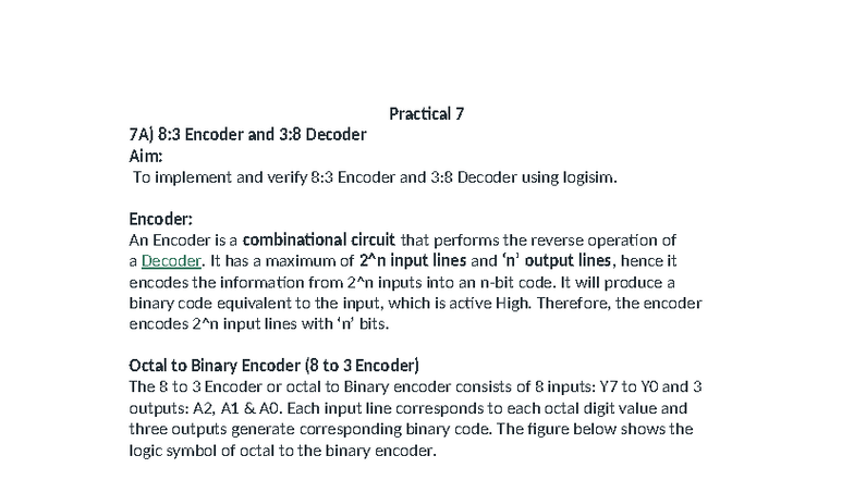 Practical 7: 8:3 Encoder, 3:8 Decoder & Multiplexer/Demultiplexer CSD ...