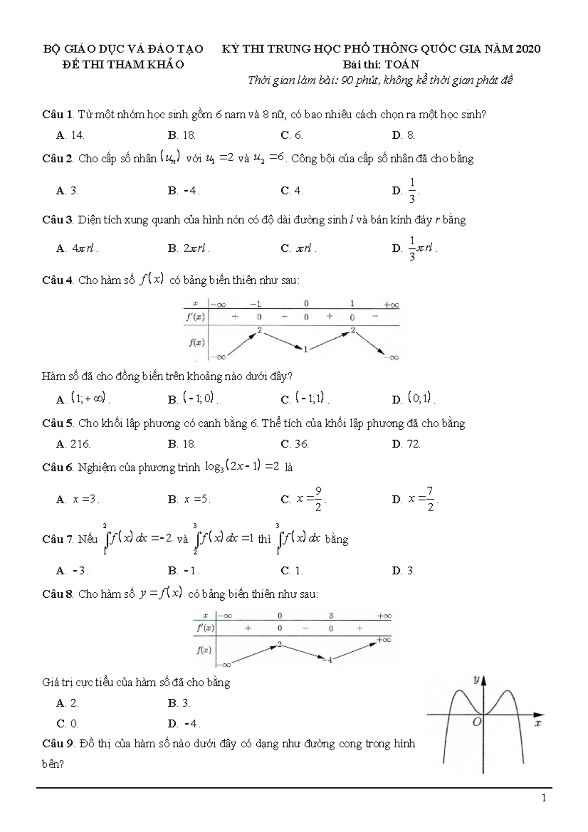Minh Họa Đề Thi Toán 2020 - Kỳ Thi THPT Quốc Gia - 12345678910 - Studocu
