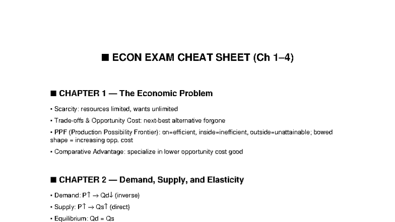 ECON 101 Final Exam Cheat Sheet: Key Concepts & Formulas - Studocu