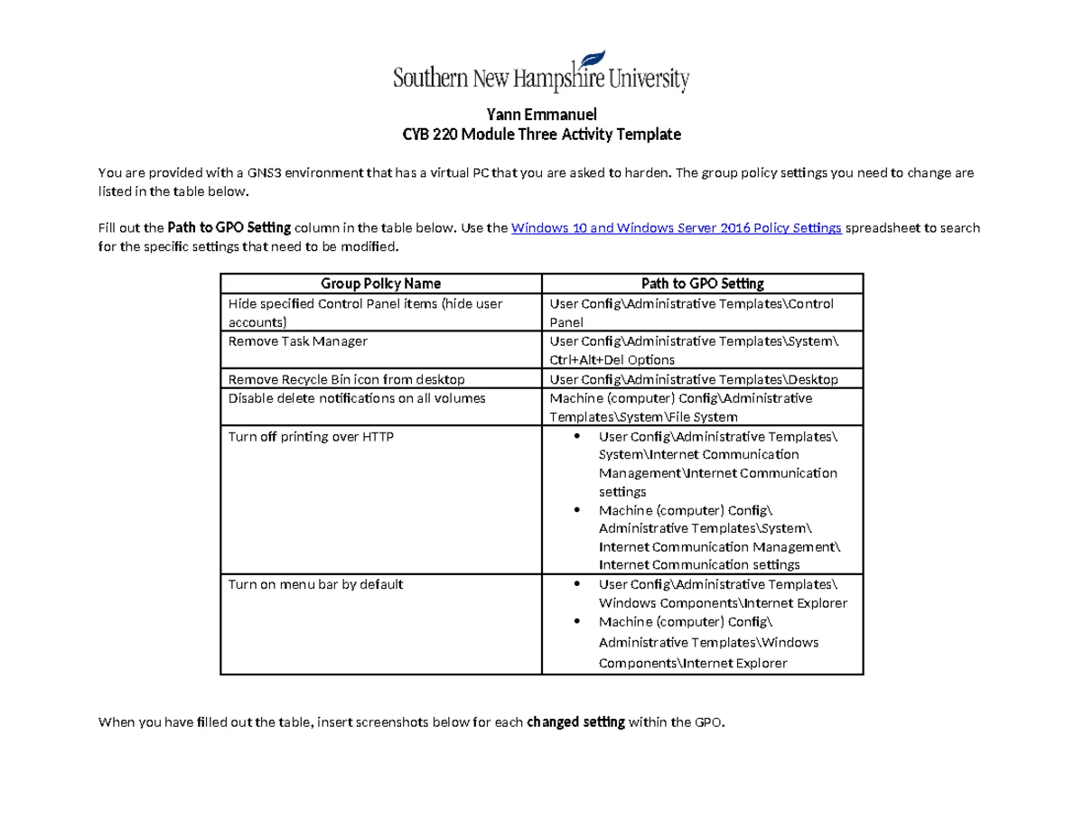 CYB 220 2-4 GNS3 Sandboxing Activity: Network Configuration & Testing ...