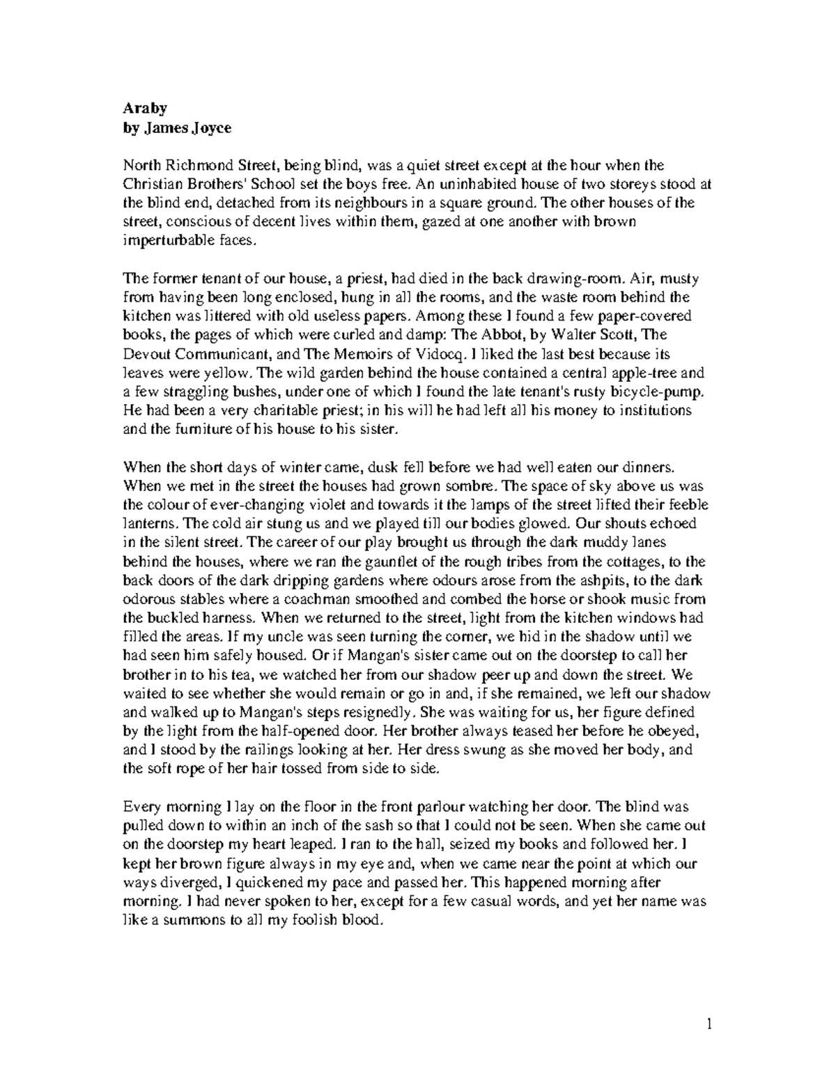 Araby by James Joyce: Full Text Analysis and Insights - Studocu
