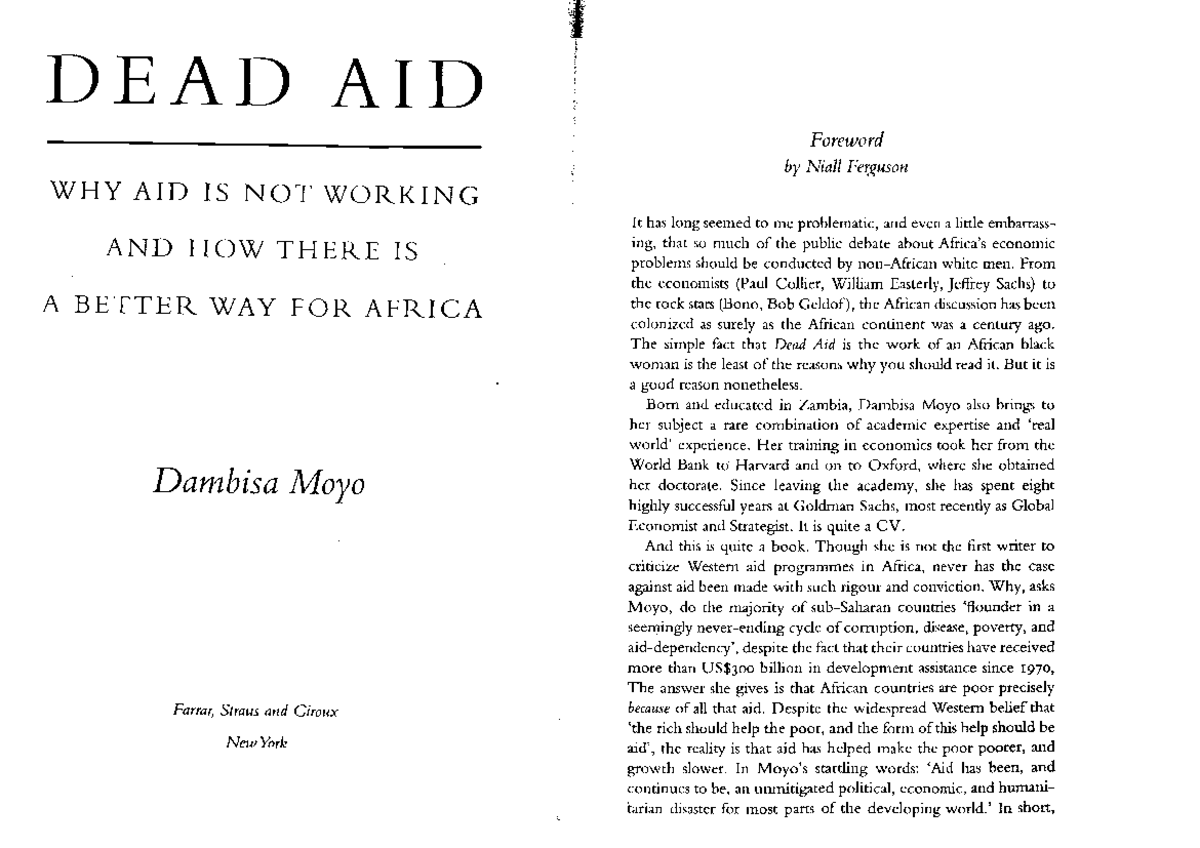 DEAD AID: Why Aid Fails and a Better Path for Africa - Dambisa Moyo ...