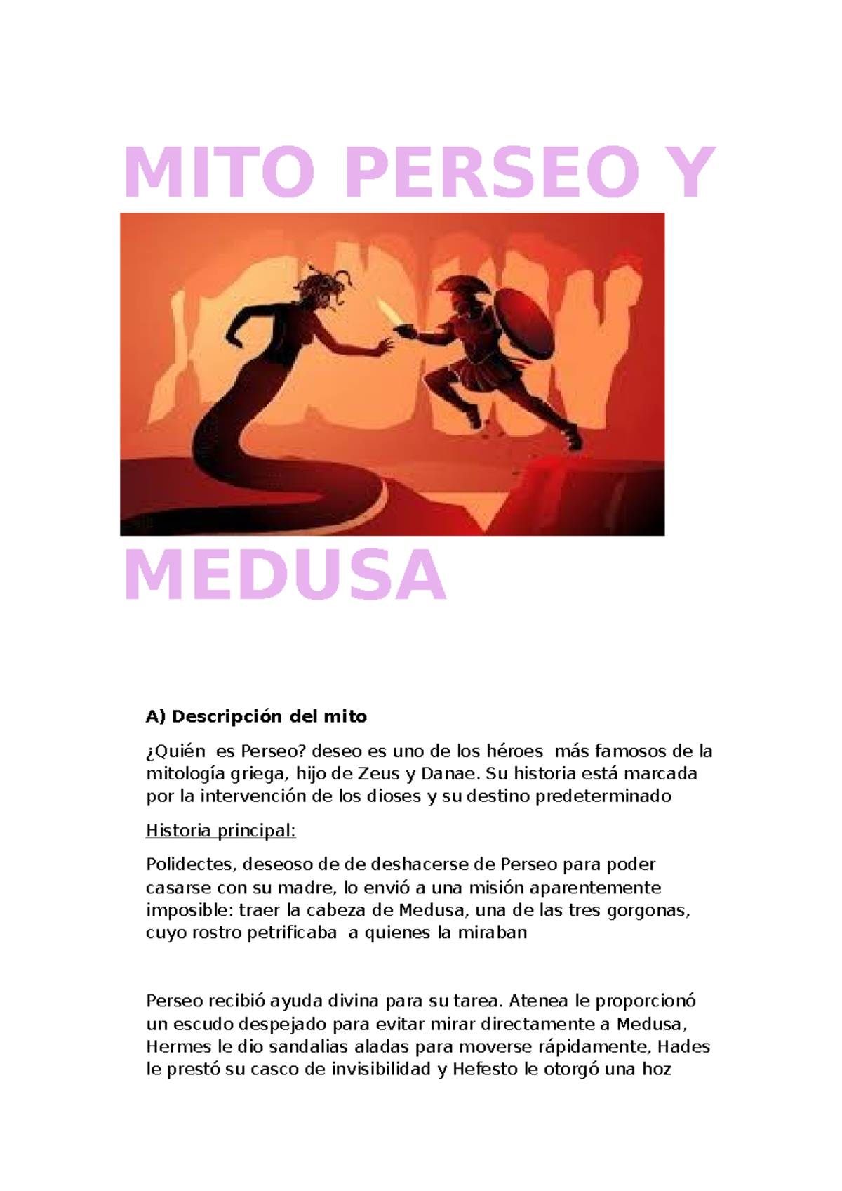 MITO DE PERSEO Y MEDUSA: Análisis y Relevancia Cultural - Studocu