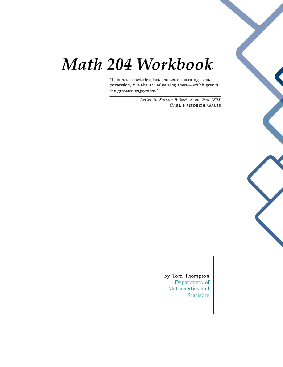 Math 204 Tutorial Workbook: Vector Calculus and Differential Equations ...