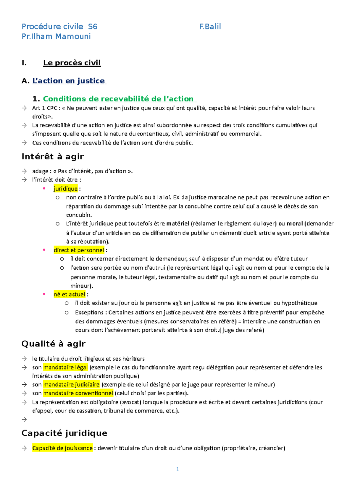 Fiche d'examen P.Civile - Procédure Civile par Pr. Ilham Mamouni - Studocu