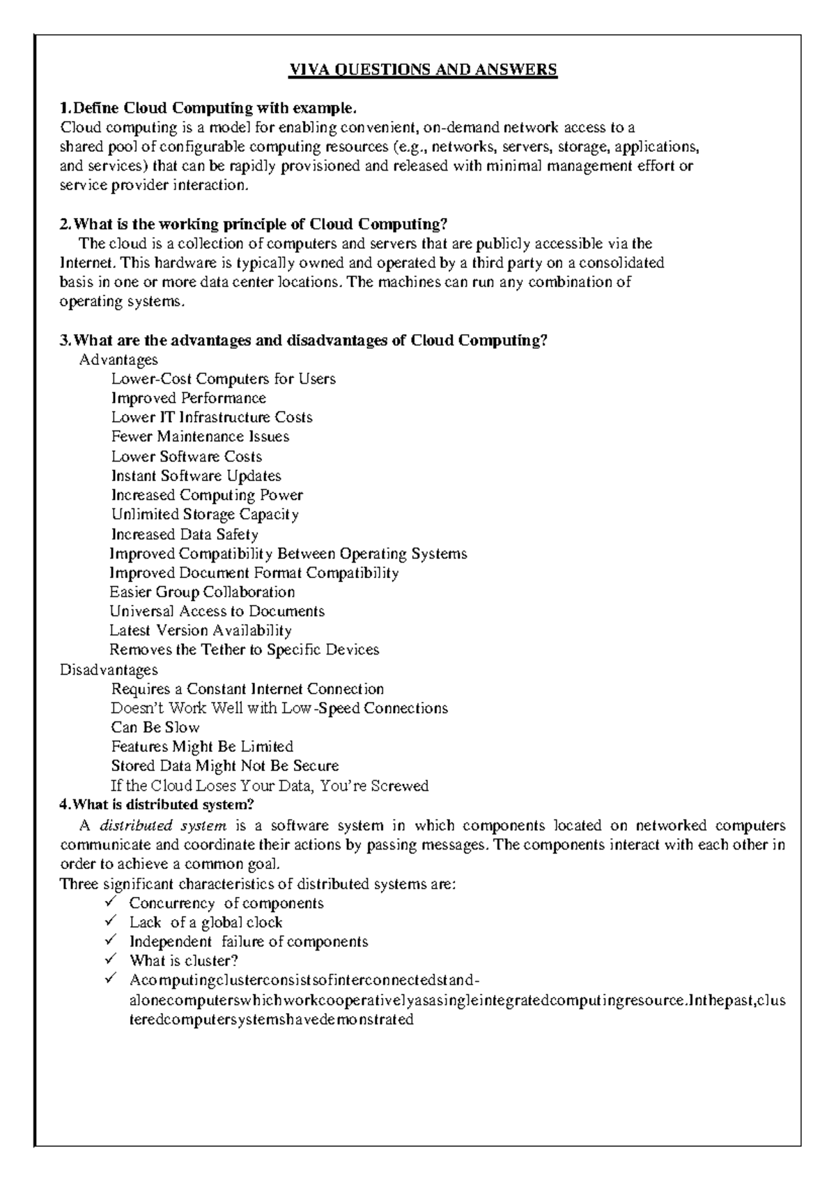 Cloud Computing LAB VIVA Q&A: Essential Concepts and Topics - Studocu