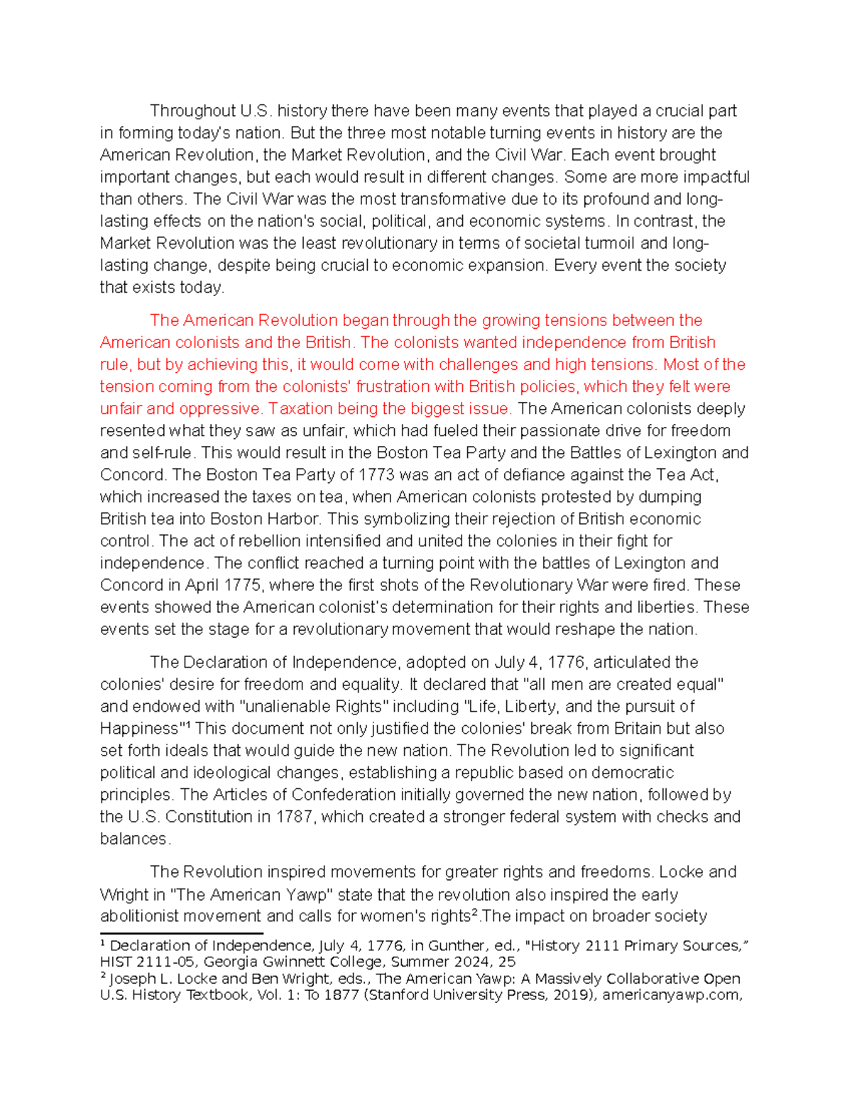 US History Final Paper: Transformative Events - Revolution, Market ...