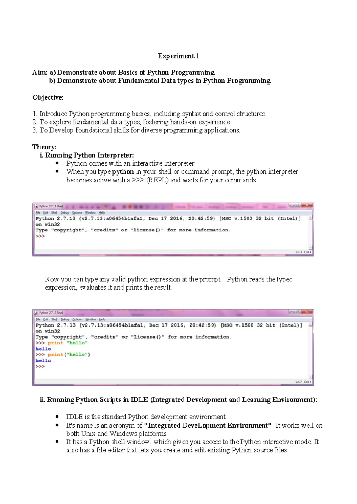 Experiment 1: Basics & Fundamental Data Types in Python Programming - Studocu