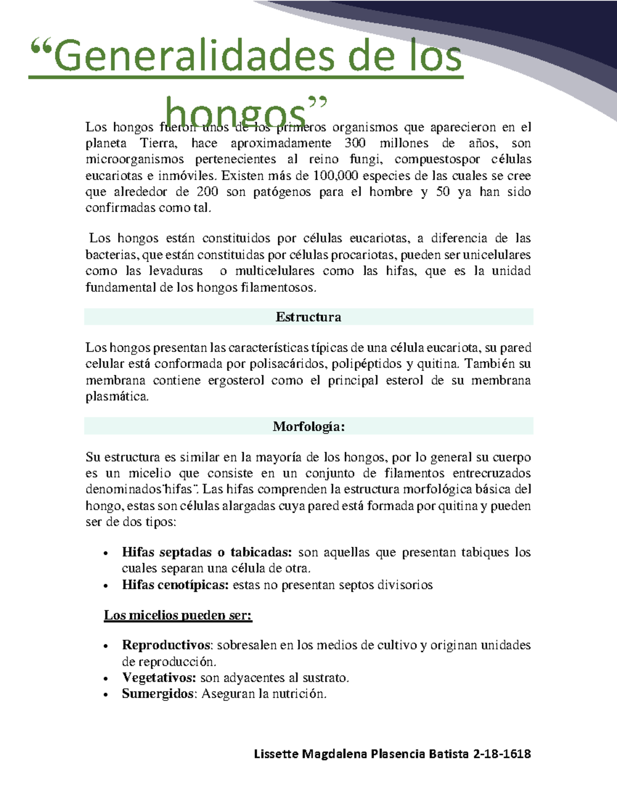 “Generalidades de los hongos” - Los hongos fueron unos de los primeros ...