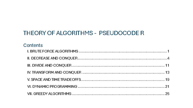 Theory of Algorithms (TOA): Pseudocode and Key Concepts - Studocu