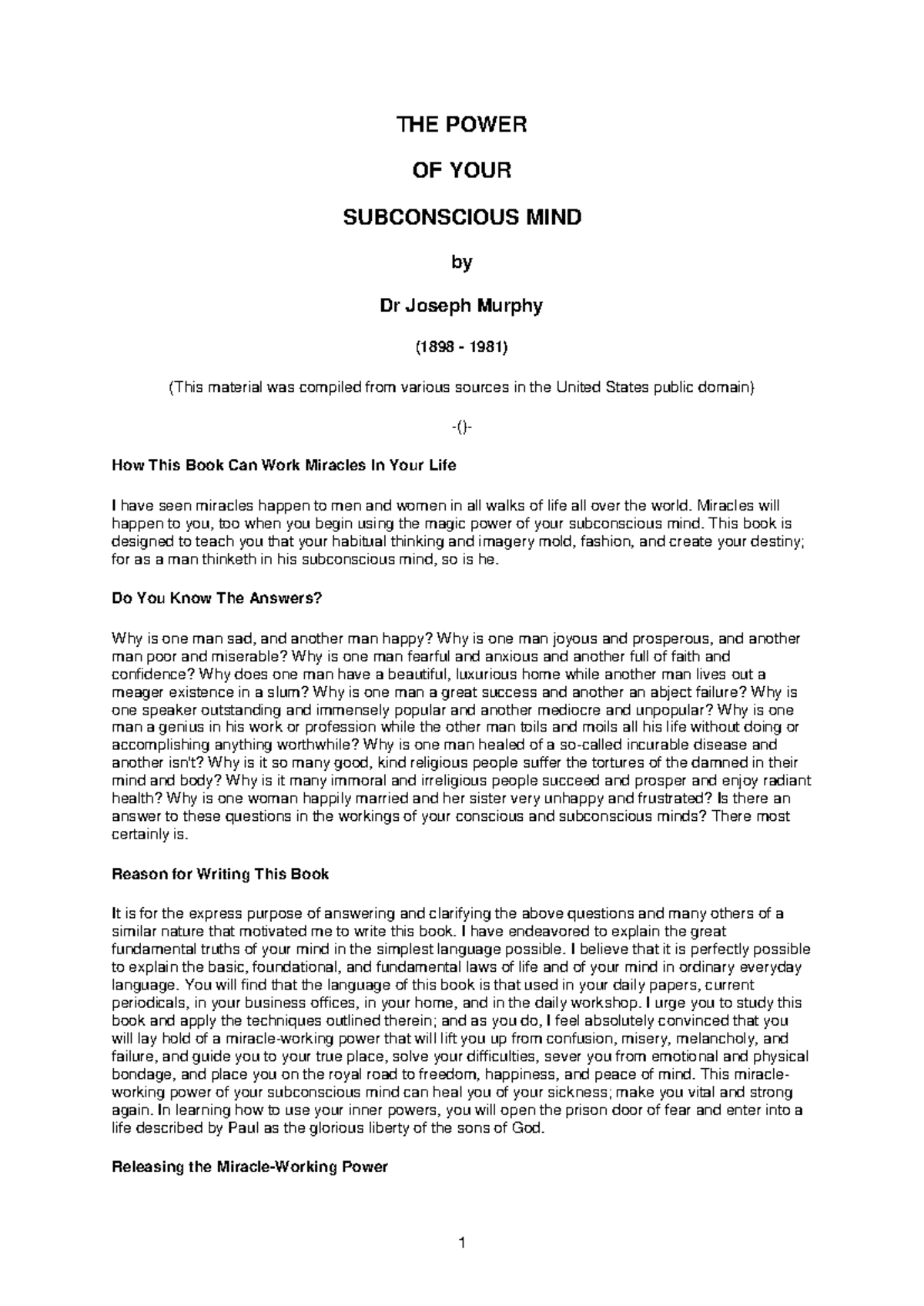 Power of Your Subconscious Mind: Insights and Techniques for ...