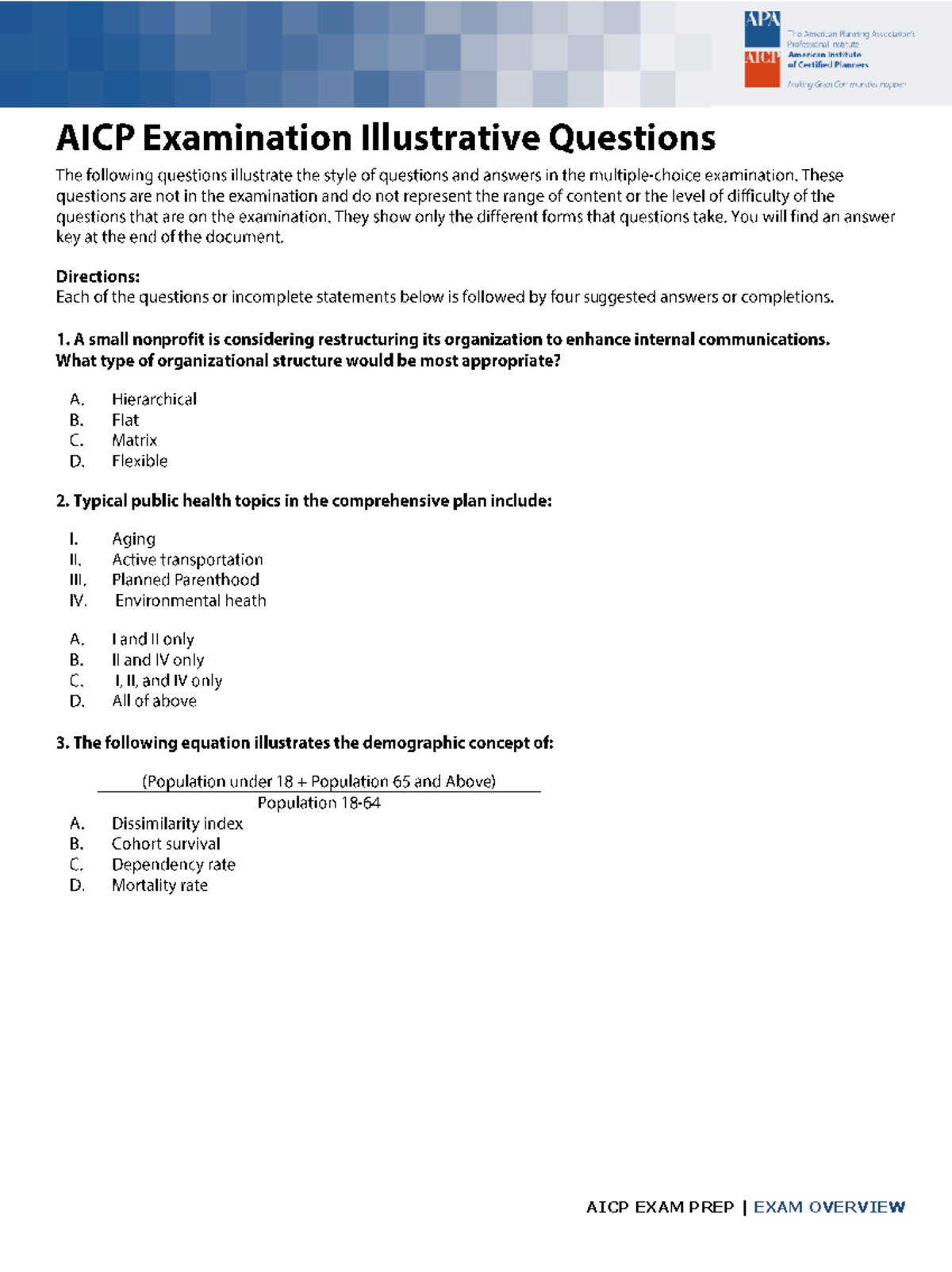 AICP Exam - yes - AICP EXAM PREP | EXAM OVERVIEW Which of the following ...