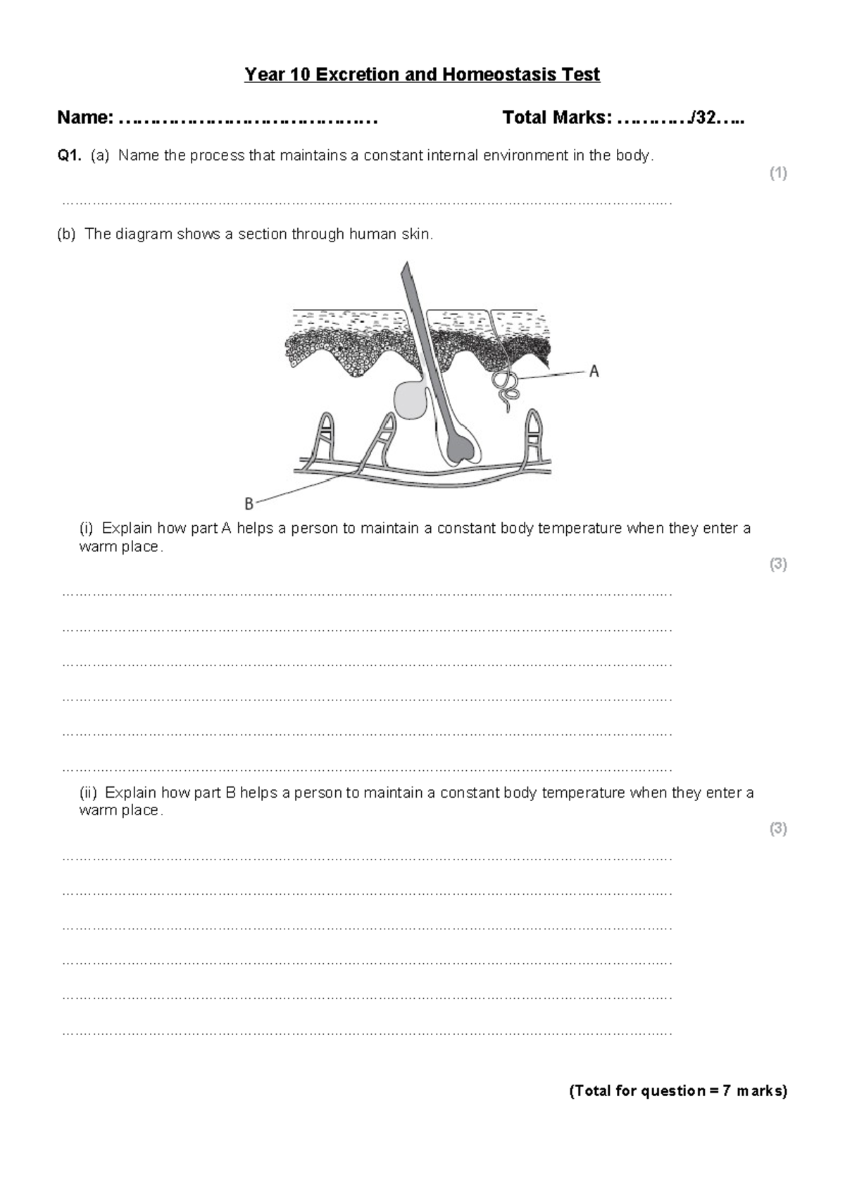 4A Excretion and Homeostasis Test Review for Year 10 - Studocu