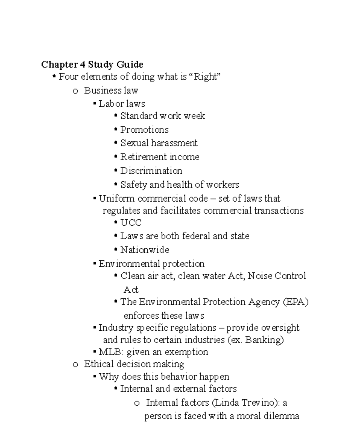Management 101 Chapter 4: Business Ethics & Regulations Study Guide ...