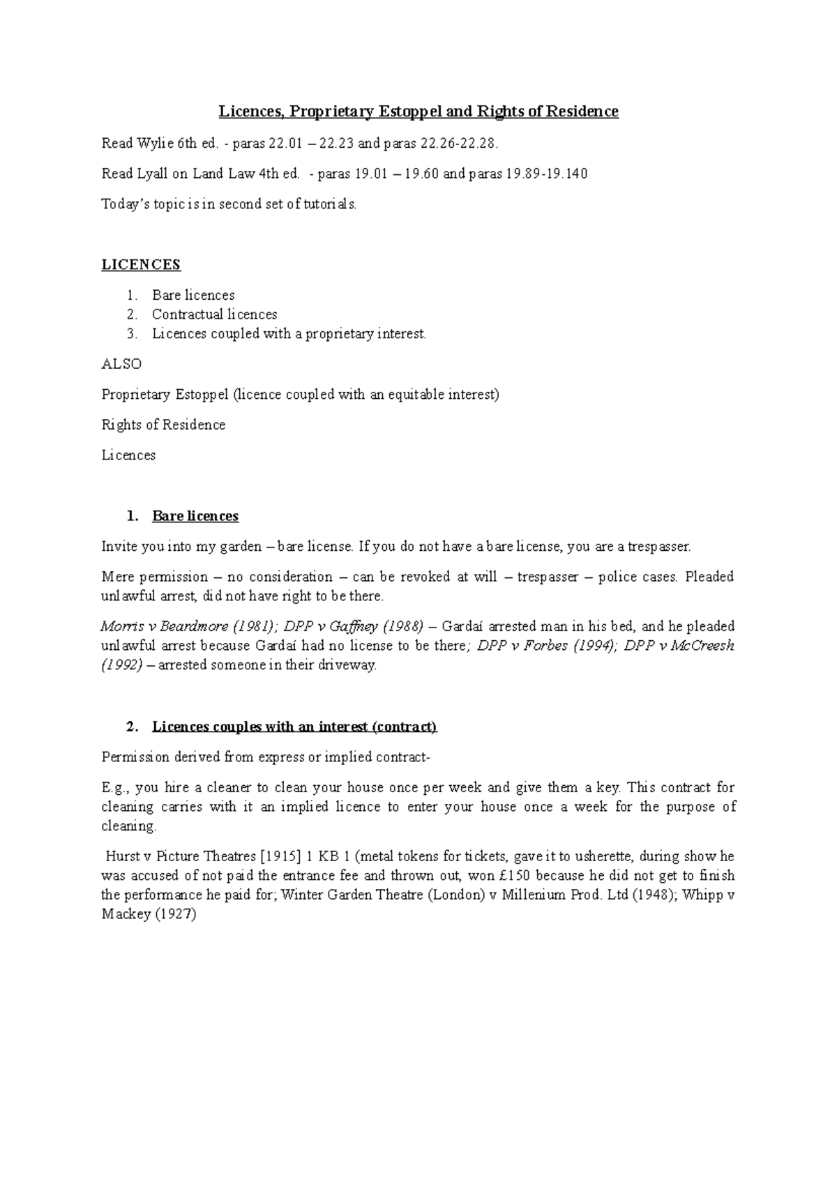 Topic 5: Licences, Proprietary Estoppel & Rights of Residence Explained ...