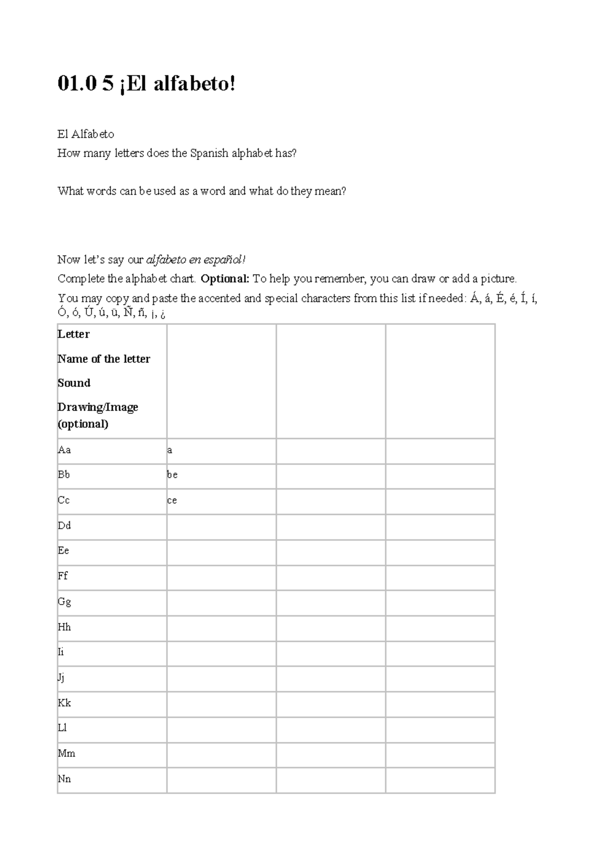 1.05 Spanish Notes: Mastering the Alphabet and Basic Questions - Studocu