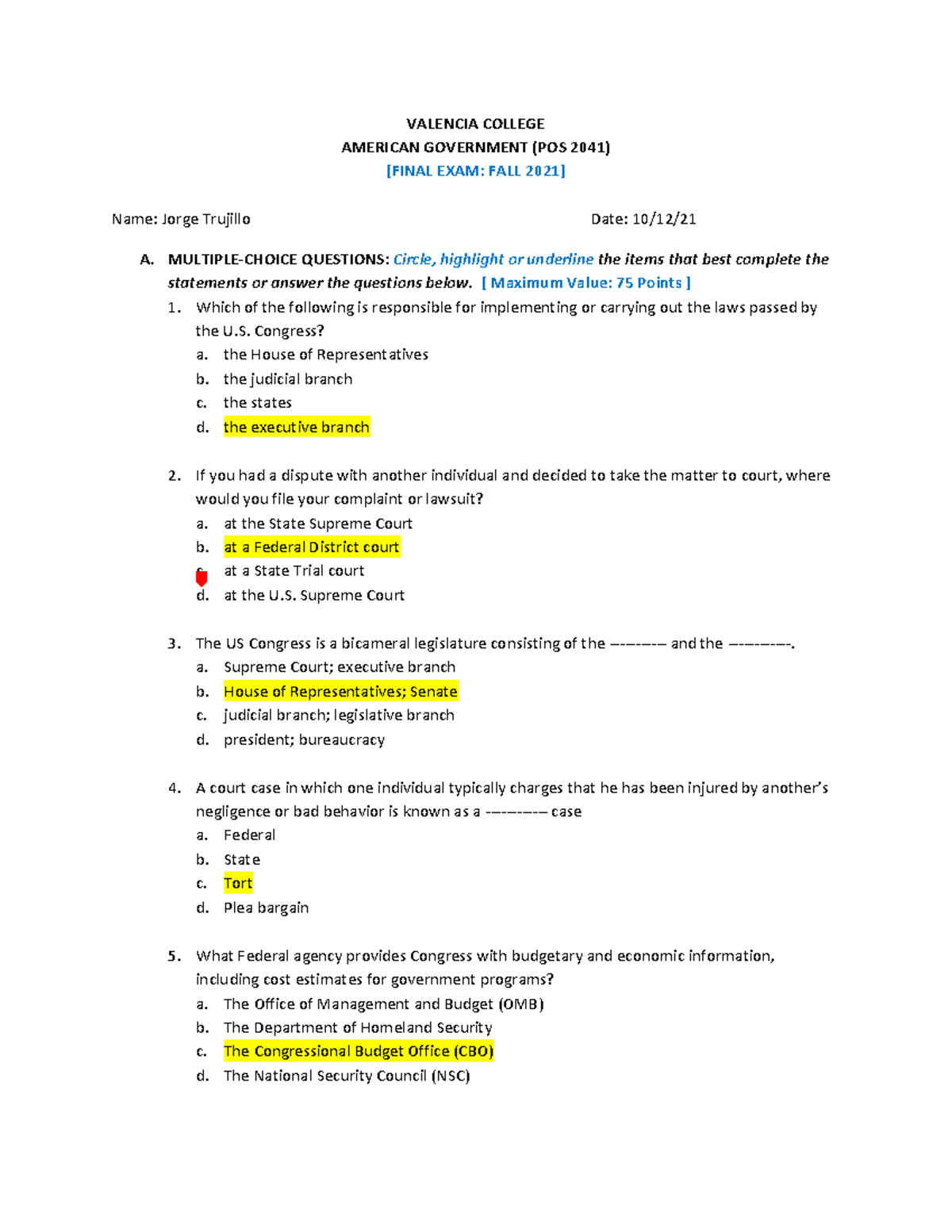Final Exam Review: Chapters 10-13 (POS 2041) - American Government ...