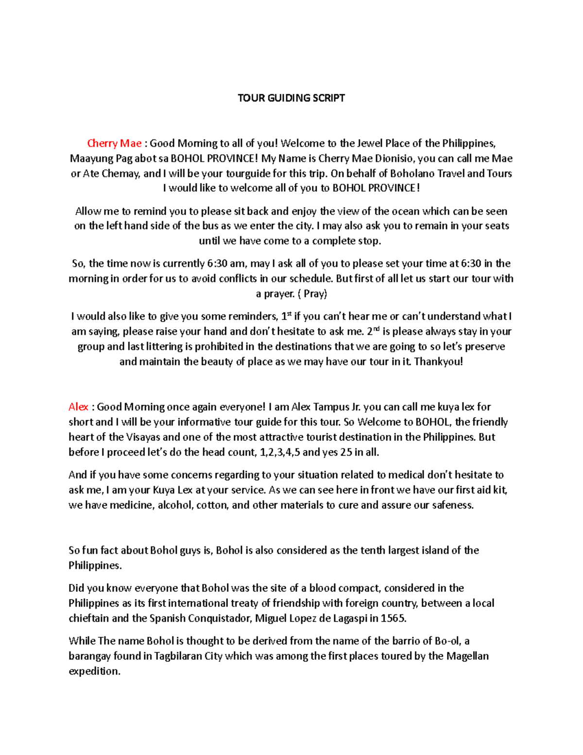 TOUR- Guiding- Script - TOUR GUIDING SCRIPT Cherry Mae : Good Morning ...