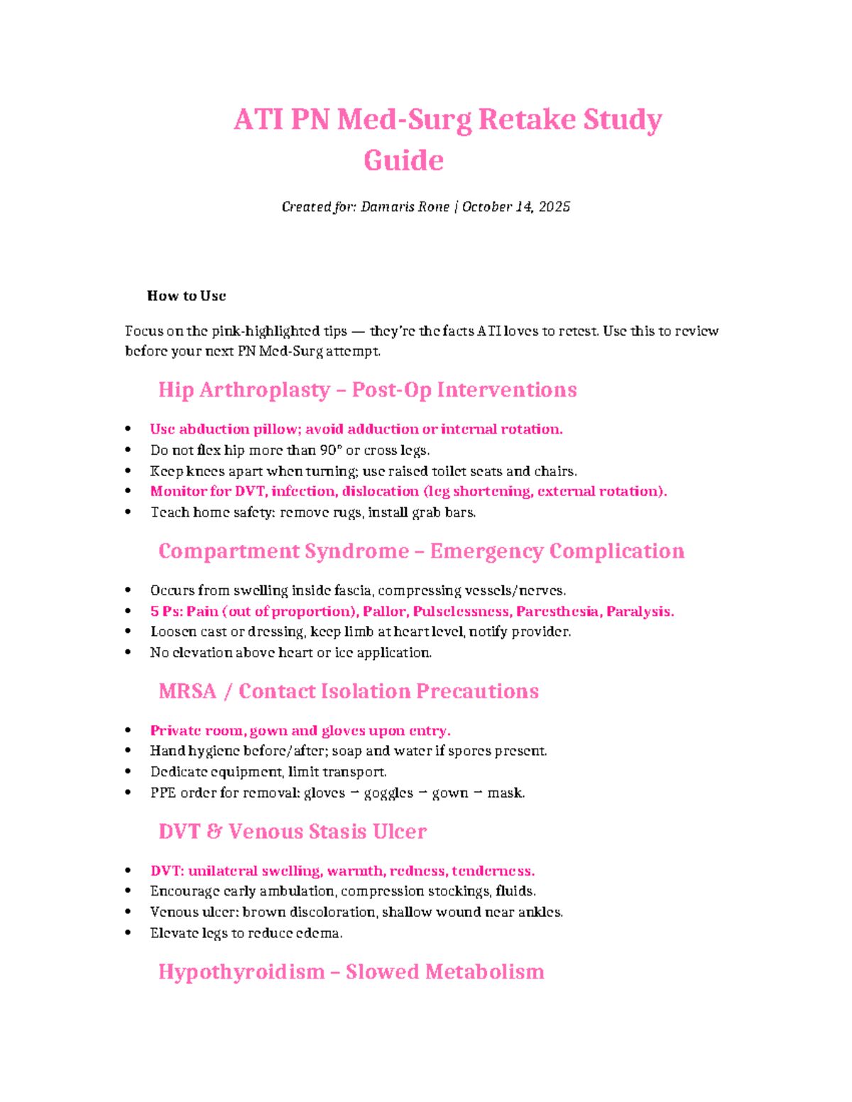 ATI PN Med Surg Retake Study Guide: Key Concepts & Tips - Studocu