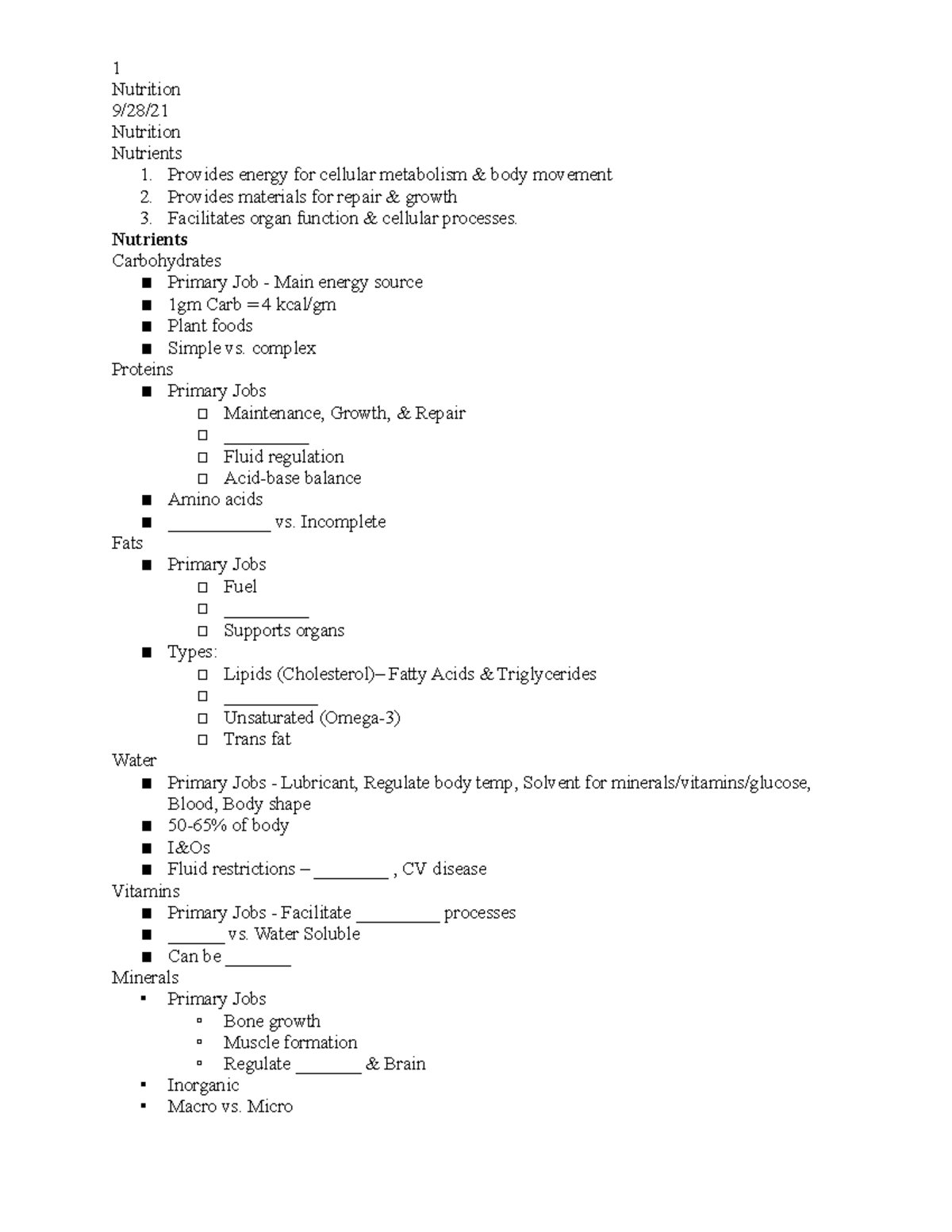 Nutrition copy - Basic Care Notes - Nutrition 9/28/ Nutrition Nutrients ...