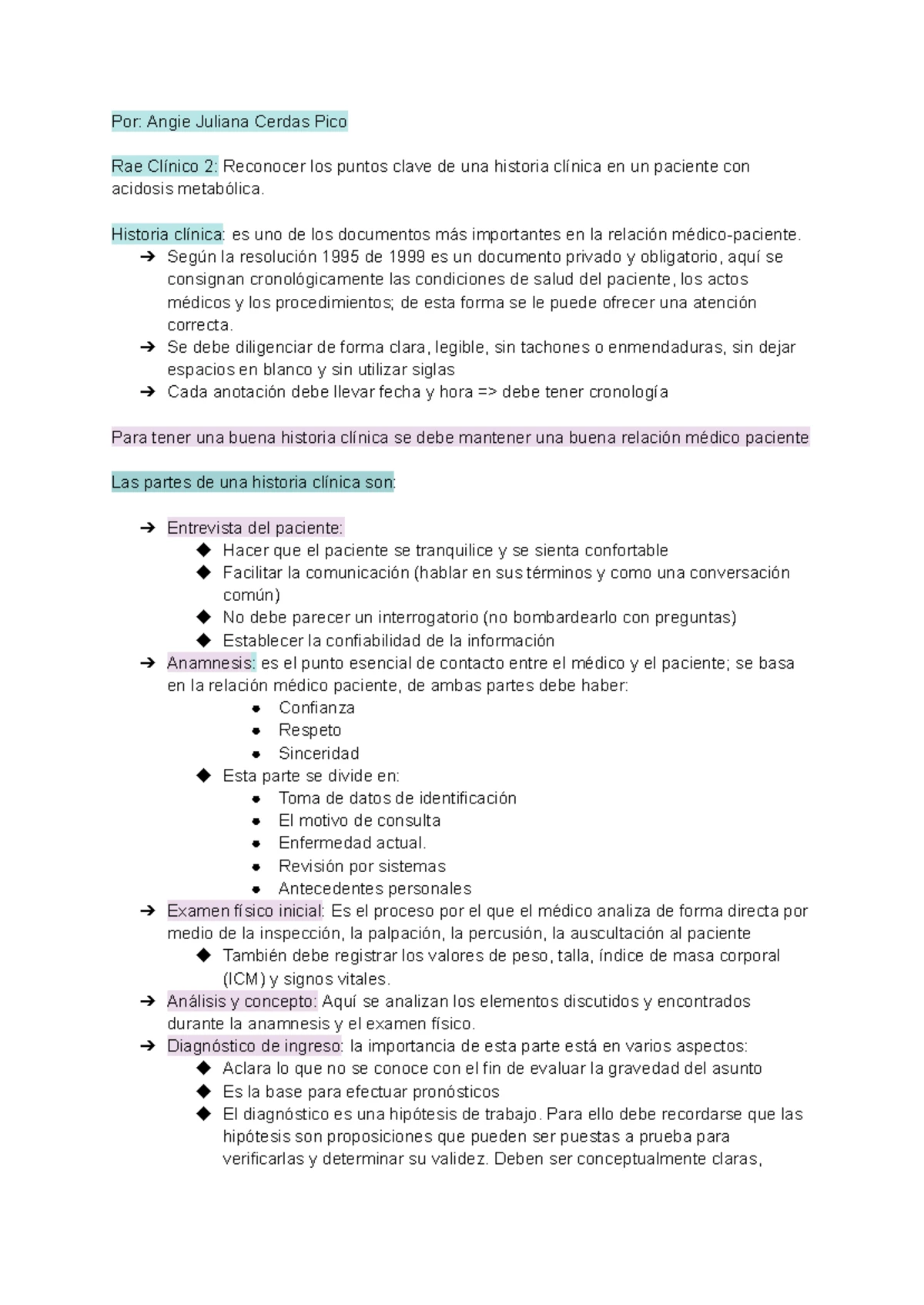 Rae acidosis metabólica - Por: Angie Juliana Cerdas Pico Rae Clínico 2 ...