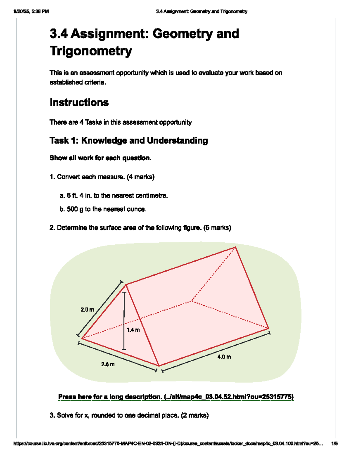 3.4 Assignment: Geometry and Trigonometry - Detailed Tasks and Solutions - Studocu