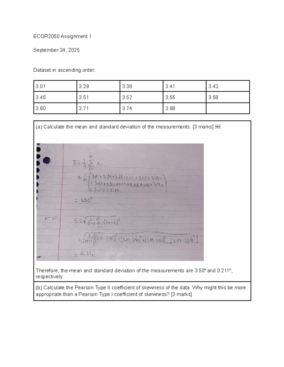 ECOR2050 Assignment 1: Data Analysis & Statistical Calculations - Studocu
