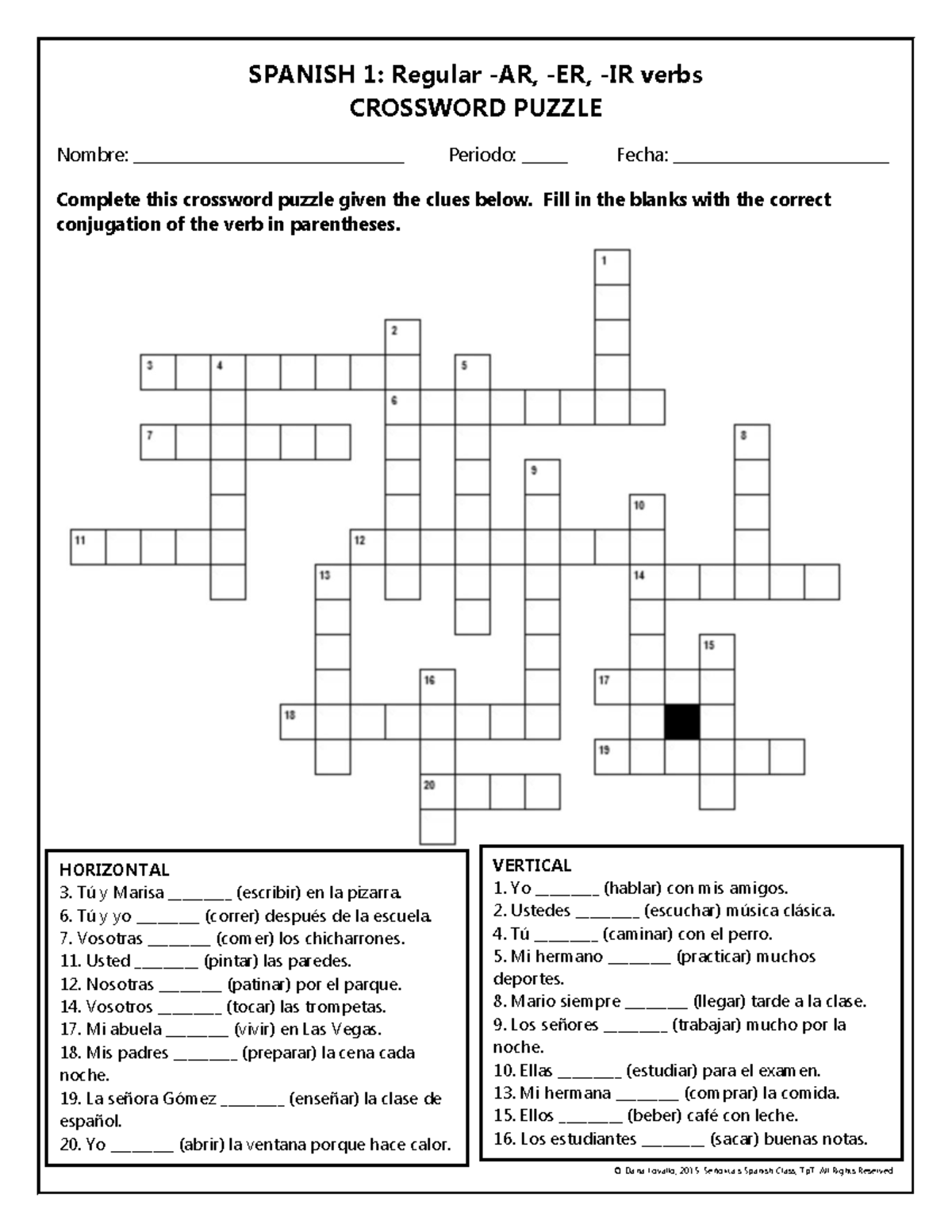 SPANISH 1 - Verb Crossword Puzzle for Conjugation Practice - Studocu