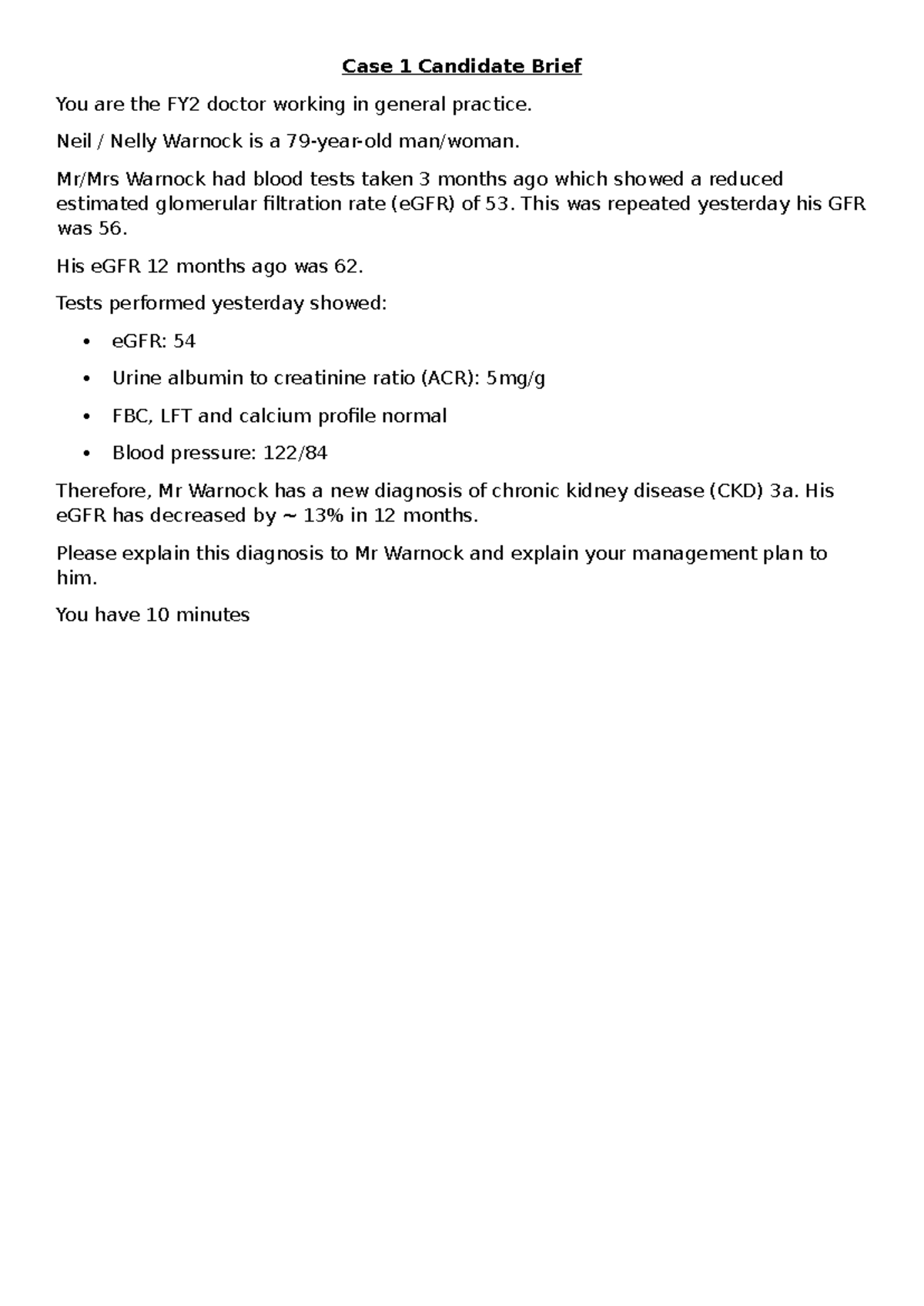 Case 1: CKD Diagnosis & Management Counselling for FY2 Doctors - Studocu