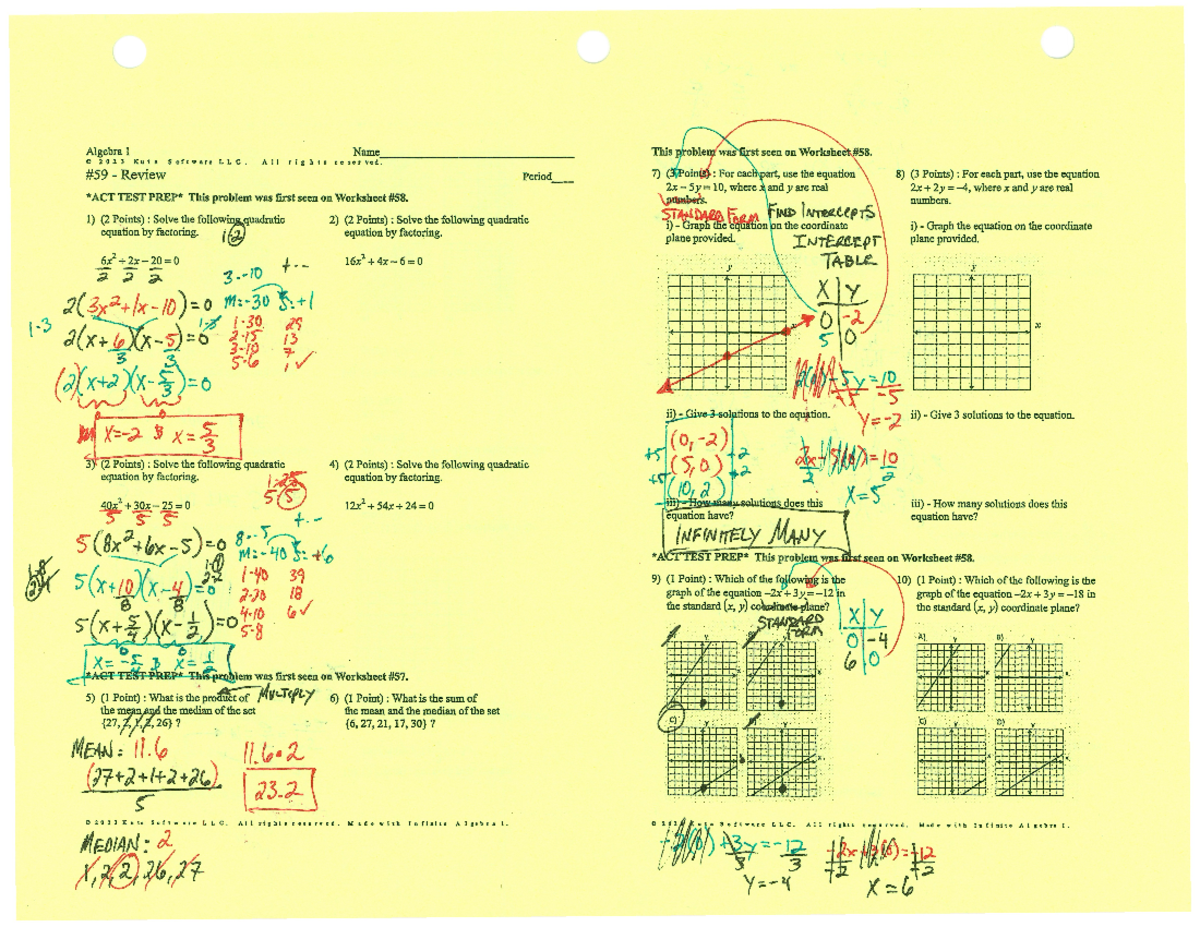 #59 - Review - Solutions to Algebra 1 Problems - M ado with ID! E-tJ: I ...