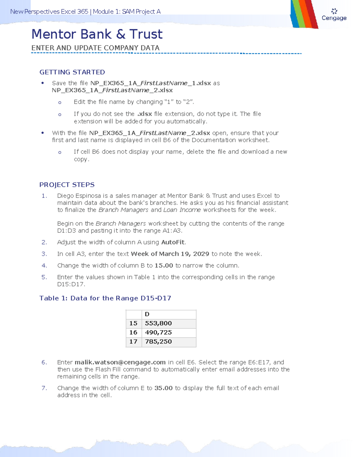 New Perspectives Excel 365 Module 1: SAM Project A Instructions - Studocu