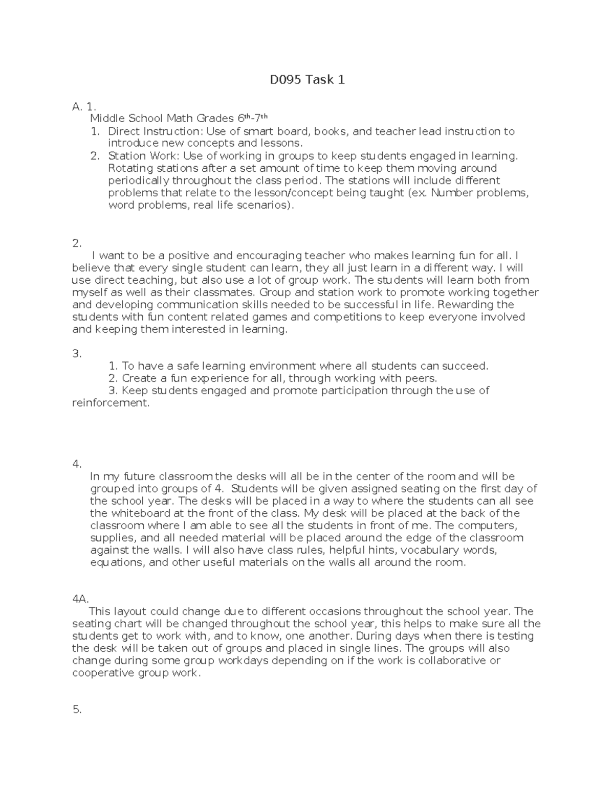 D095 Task 1 Passed D095 Task 1 A 1 Middle School Math Grades 6th 7th Direct Instruction