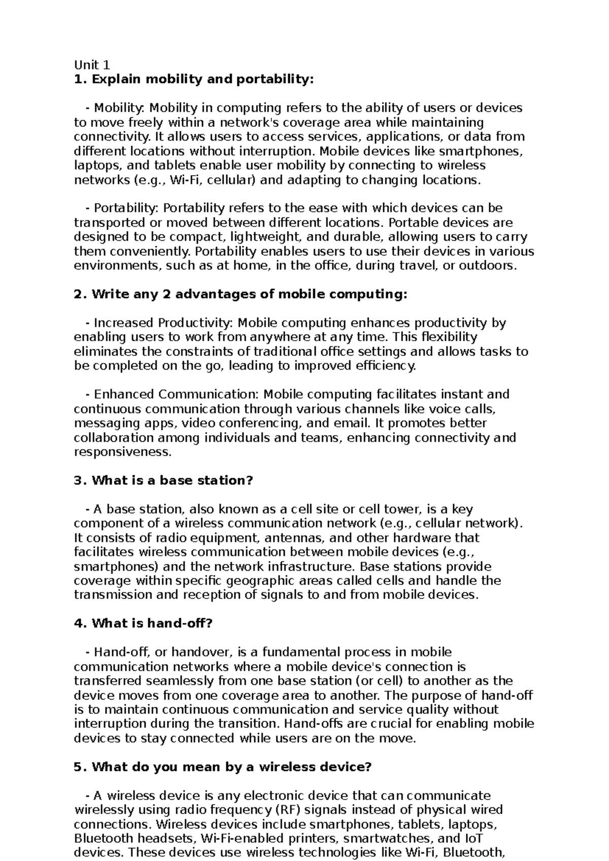 Android Mobility and Portability Concepts - Unit 1 Overview - Studocu