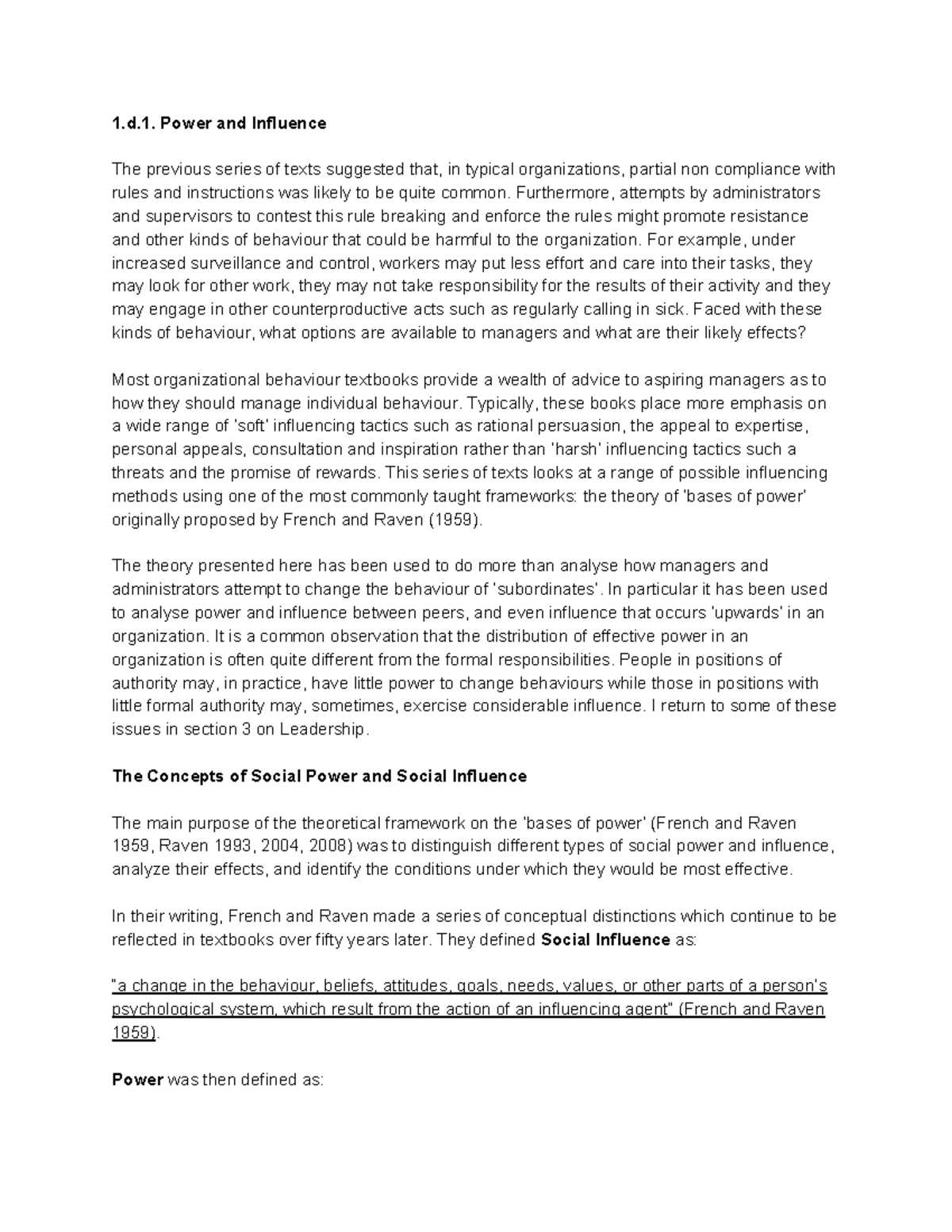 Week 4 Reading - Graham Rodwell - 1.d. Power and Influence The previous ...