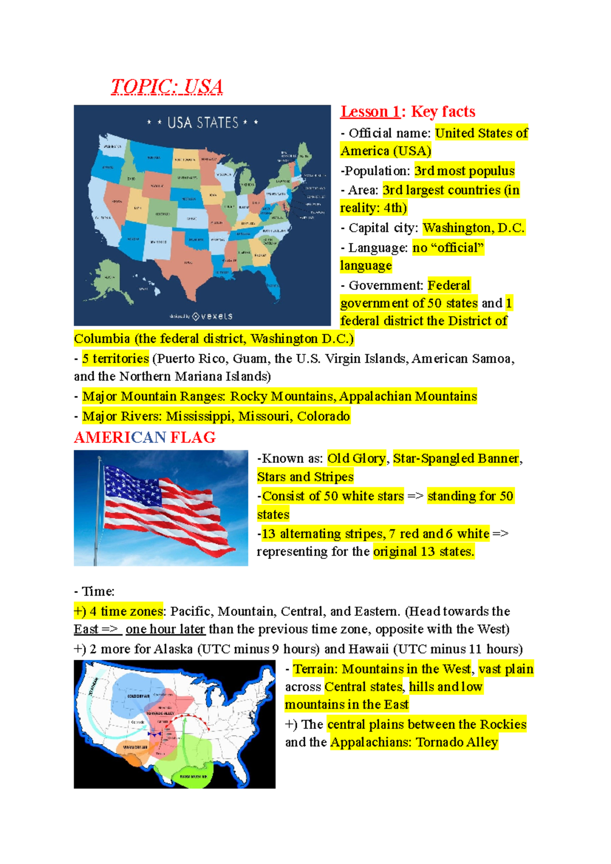 USA Lesson 1: Key Facts and Cultural Insights - Studocu