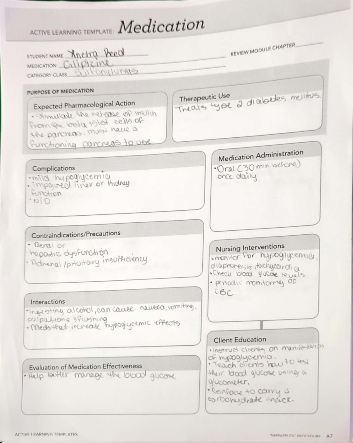 ACTIVE LEARNING TEMPLATE: Medication Review for Endocrine System (A7 ...