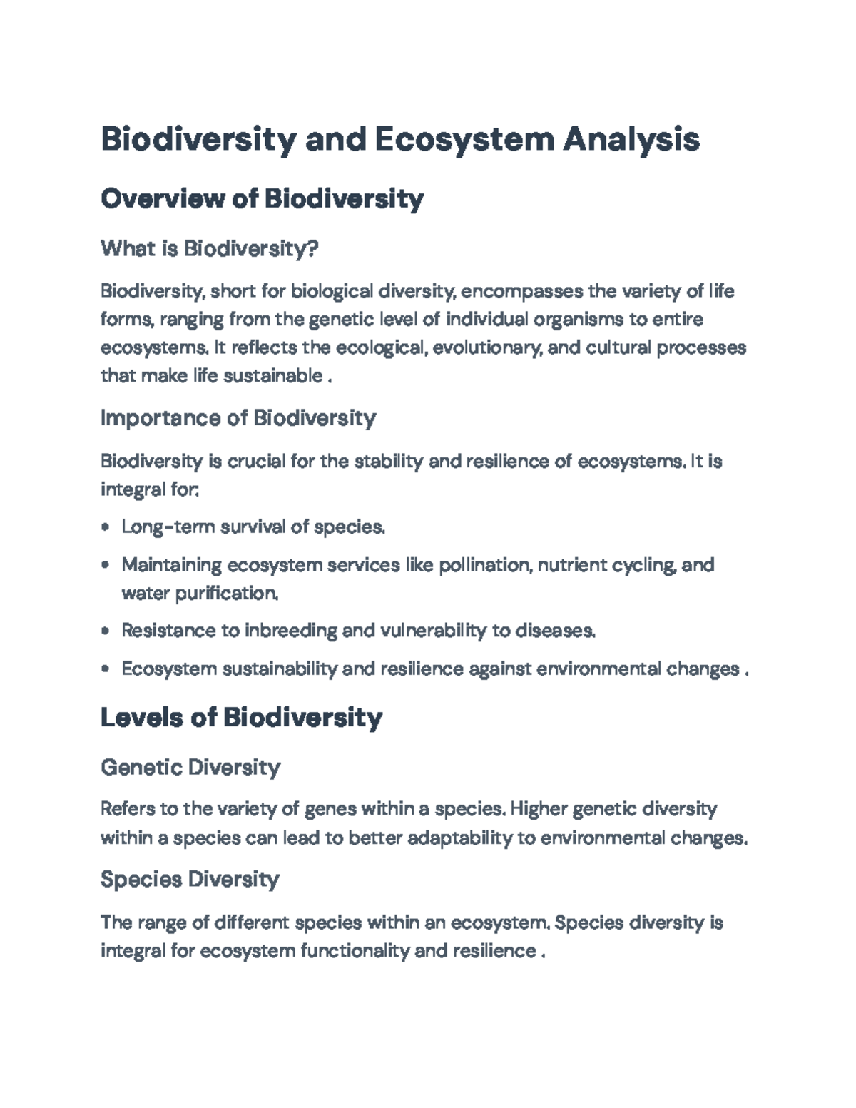 Biodiversity and Ecosystem Analysis: Key Concepts and Methods ...