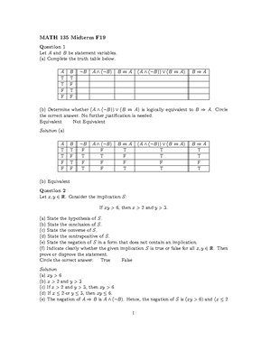 MATH 135 Language and Proofs in Algebra: Introductory Course Notes ...