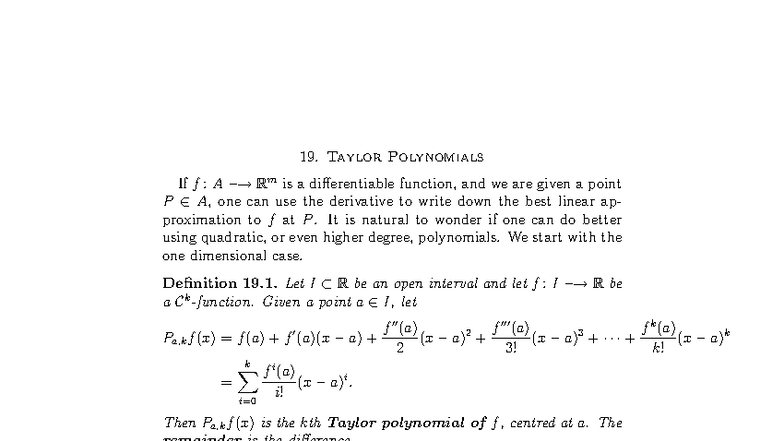 MIT 18.022F10: Taylor Polynomials and Remainder Theorem - Part 1 - Studocu