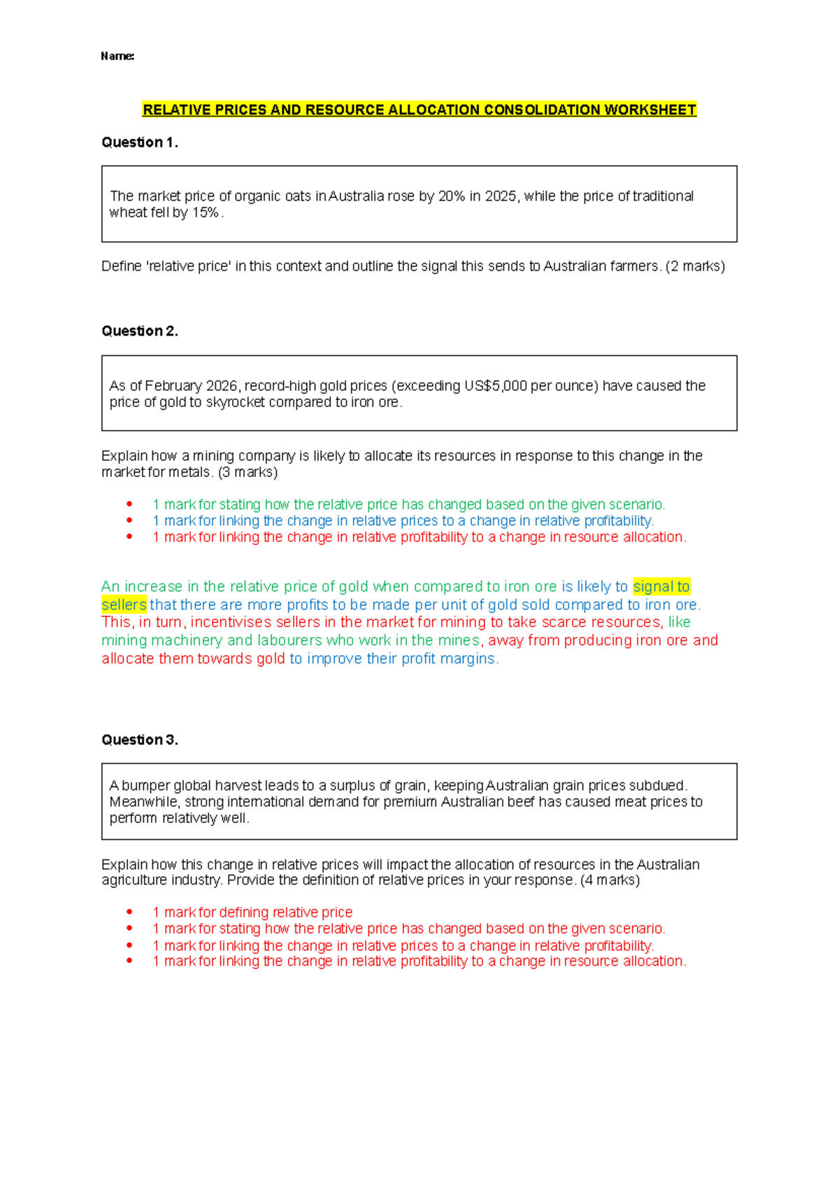 RELATIVE PRICES AND RESOURCE ALLOCATION CONSOLIDATION WORKSHEET - Studocu