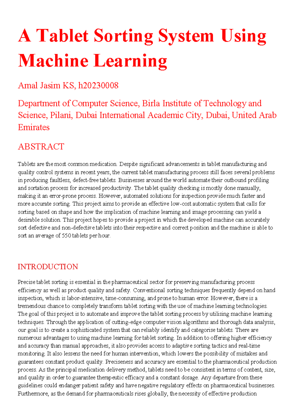 Automated Tablet Sorting Using Machine Learning Techniques for CS202 ...