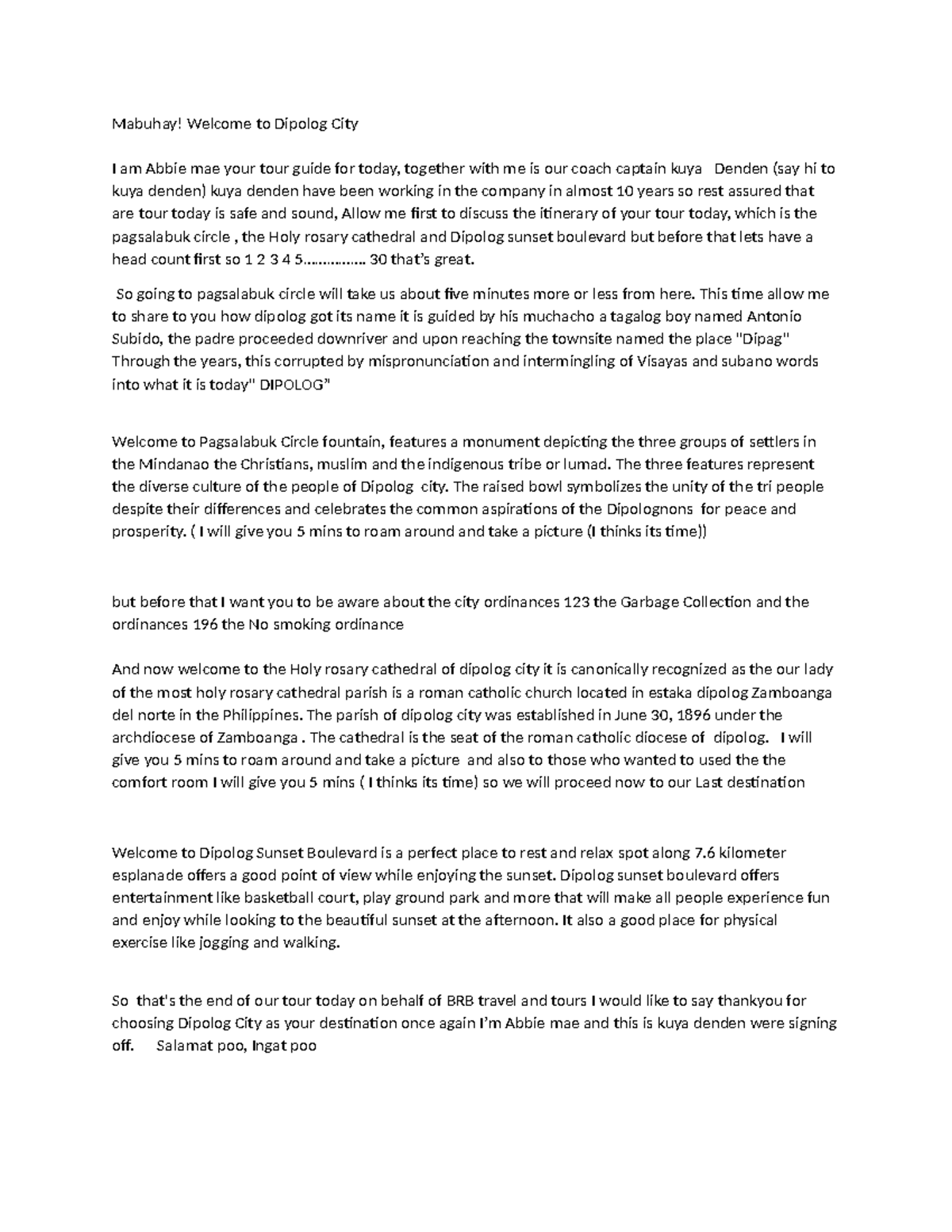 Tour guiding - You can use this as your guide. - Mabuhay! Welcome to ...