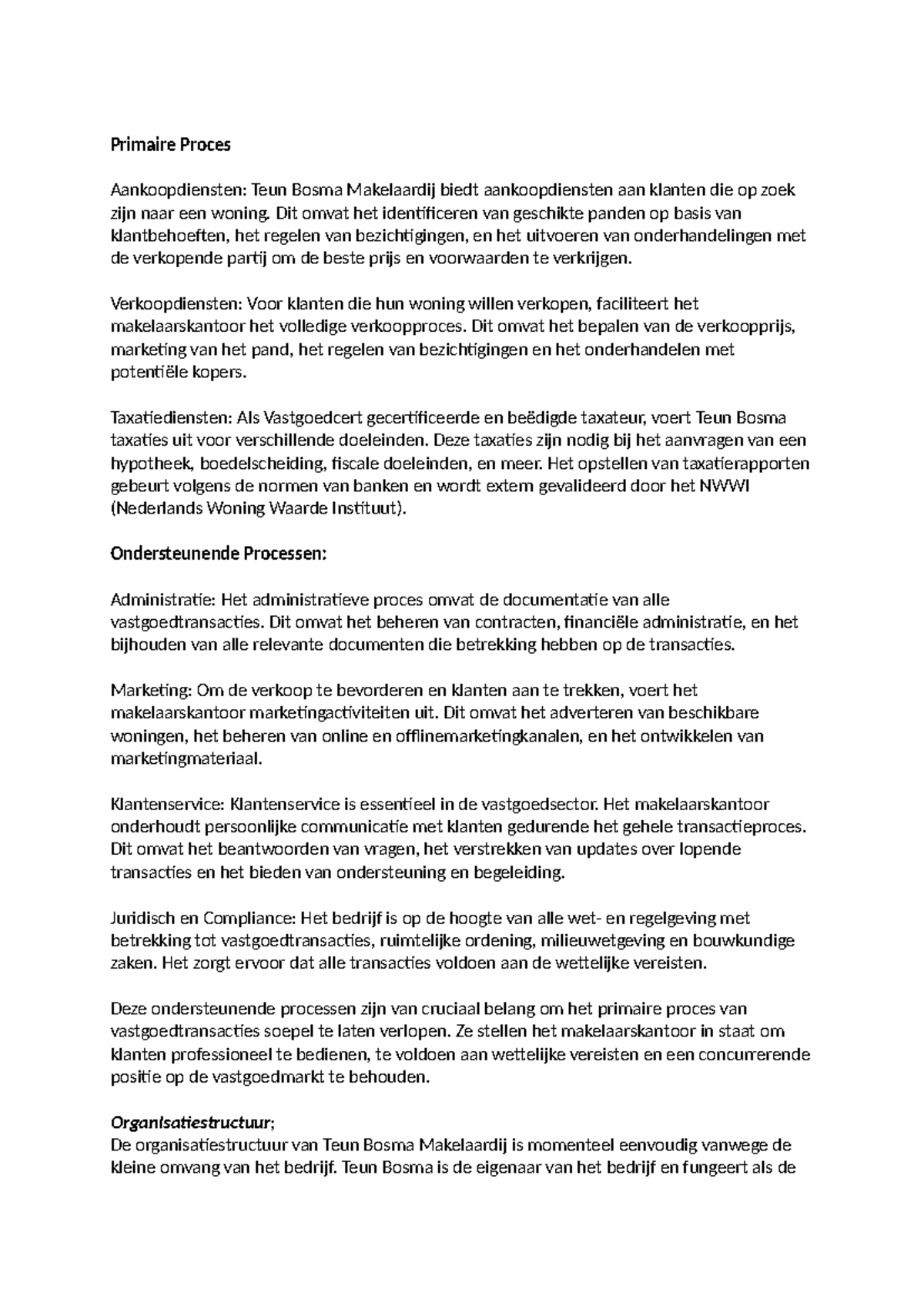 Procesanalyse van Teun Bosma Makelaardij: Diensten en SWOT (2023 ...