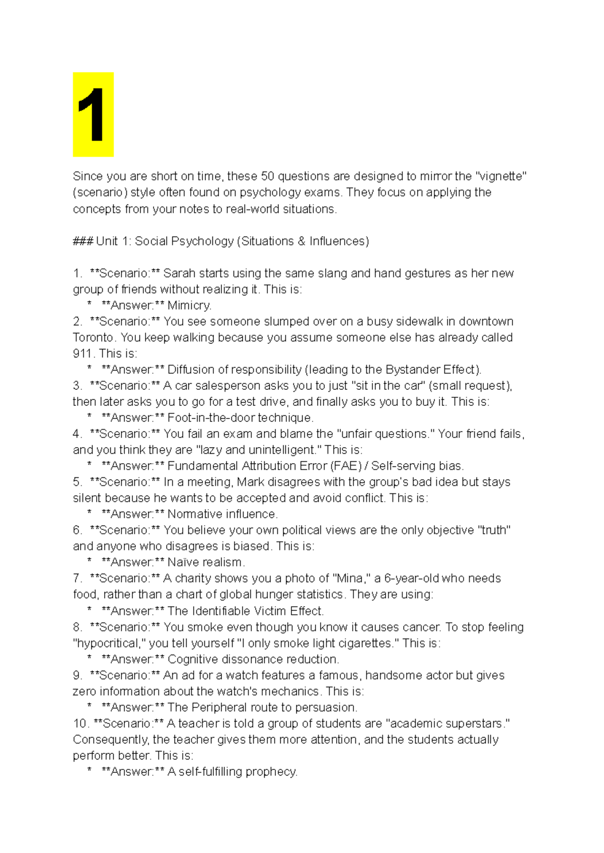 50 Exam Prep Questions for PSY 101: Social Psychology & Health - Studocu