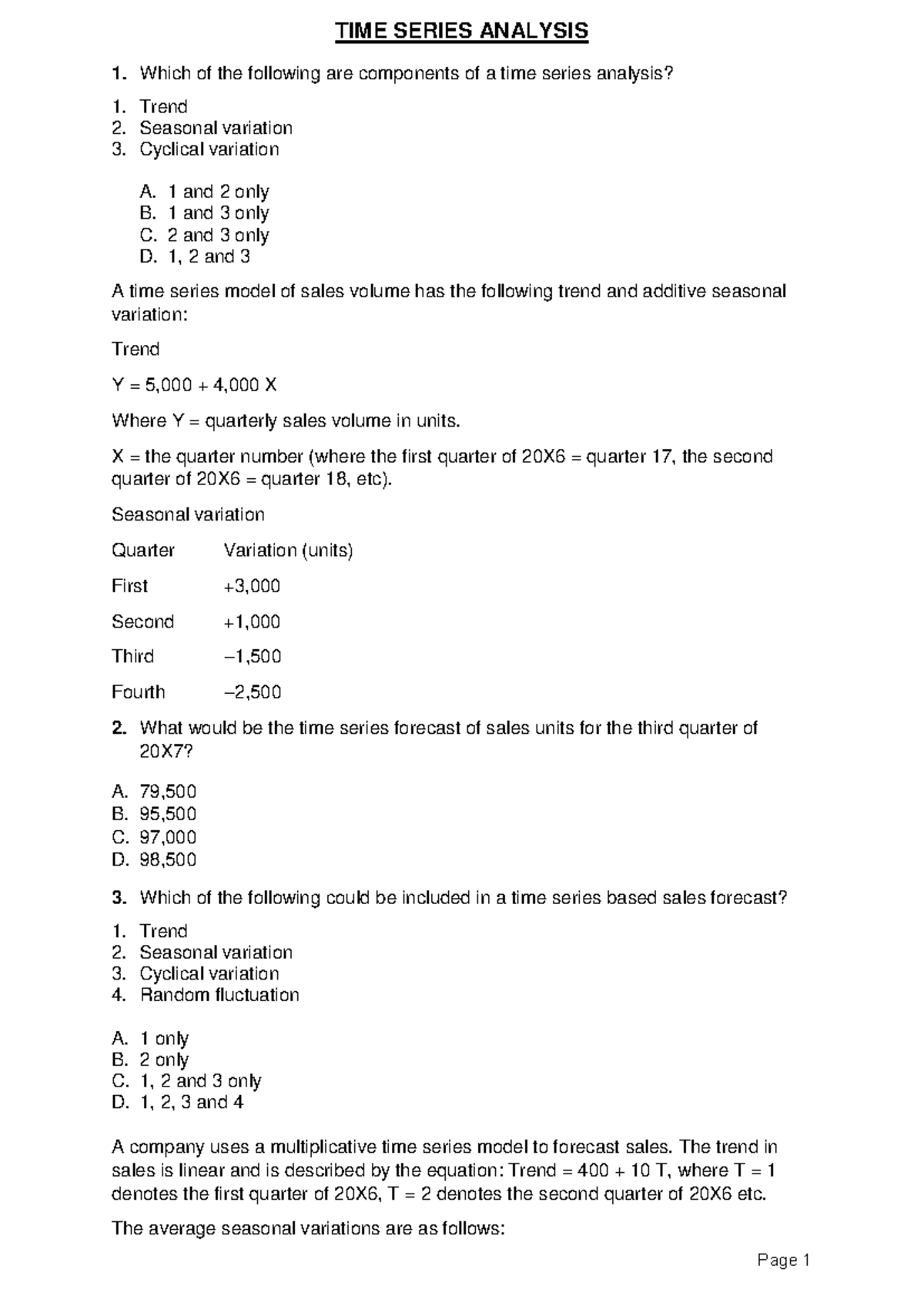 TIME SERIES ANALYSIS & BUDGETING STUDY NOTES 1 - Studocu