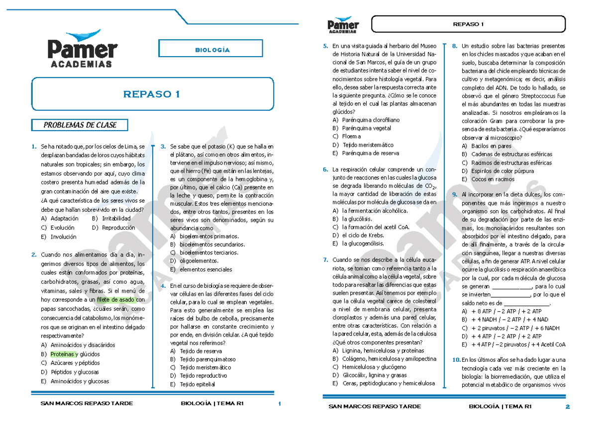 BIOLOGÍA R1 TARDE - REPASO DE CONCEPTOS CLAVE - Studocu